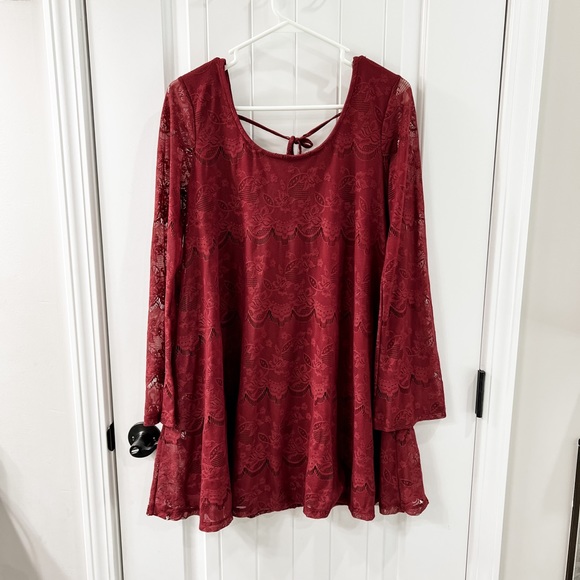 Altar'd State | Dresses | Altard State Burgundy Lace Swing Mini Dress ...